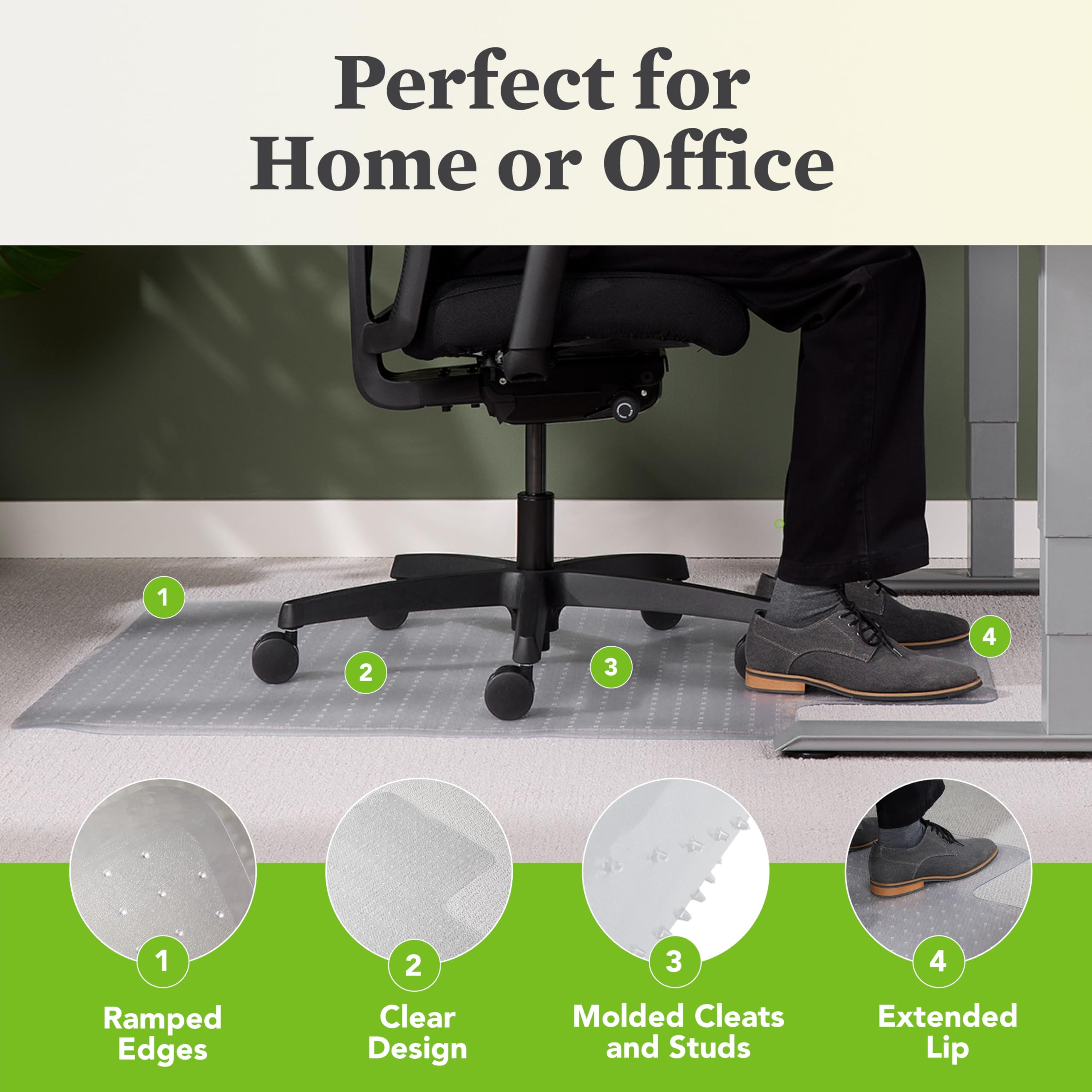 OFM Office Chair Mat for Carpet β Computer Desk Chair Mat for Carpeted Floors β Easy Glide Rolling Plastic Floor Mat for Office Chair on Carpet for Work, Home, Gaming with Extended Lip (36β x 48β)