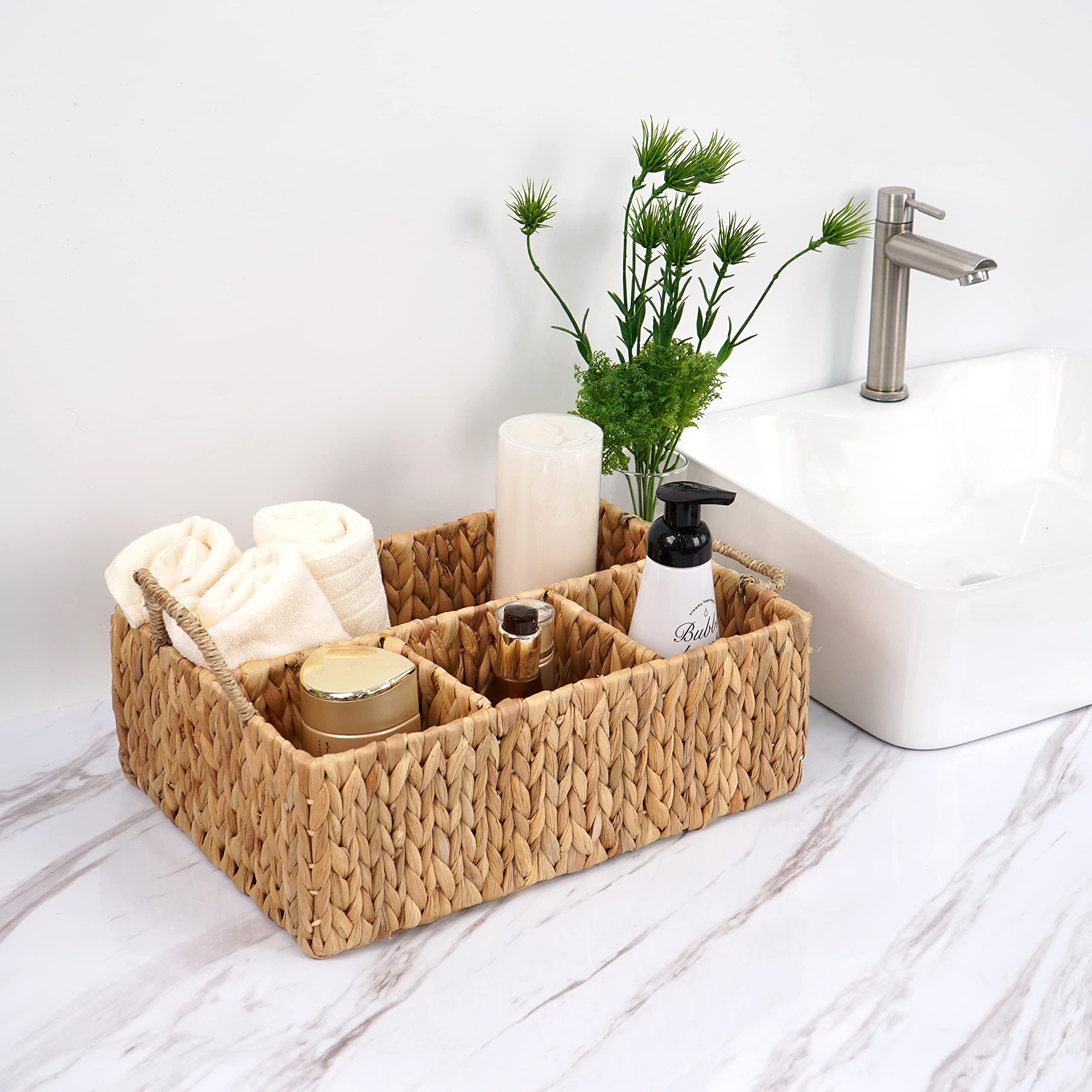 ABEL CRAFTS Wicker Basket Organizer Rectangle Water Hyacinth Storage Baskets Set Of 4 Organizing Bathroom Bedroom Kitchen Shelves Pantry Natural Woven Baskets Rectangular