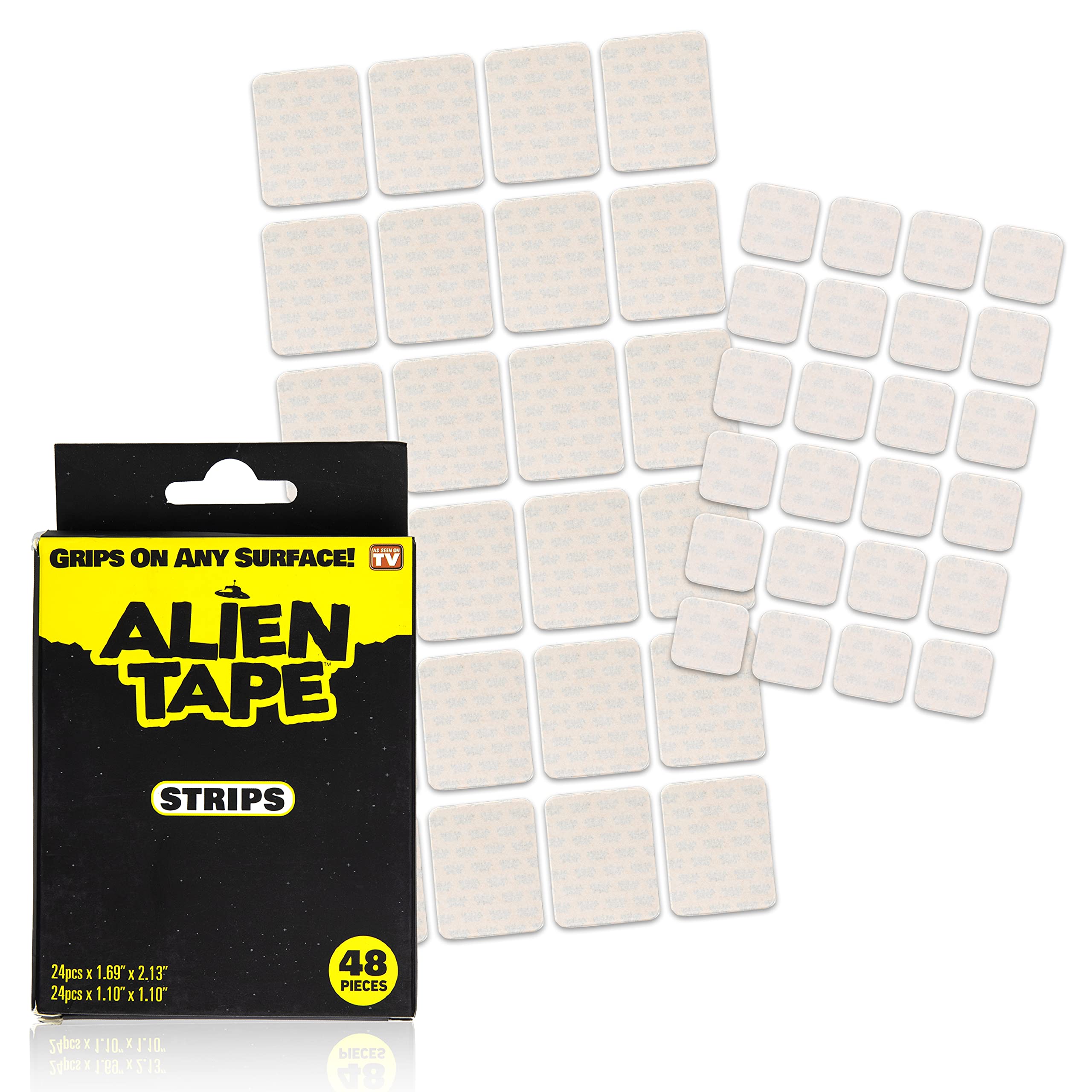 Alientape Strips Double Sided Tape Multipurpose Removable Adhesive Transparent Grip Mounting Strips 48 Pcs Washable Strong Sticky Heavy Duty for Carpet Photo Frame Poster Décor As Seen On TV