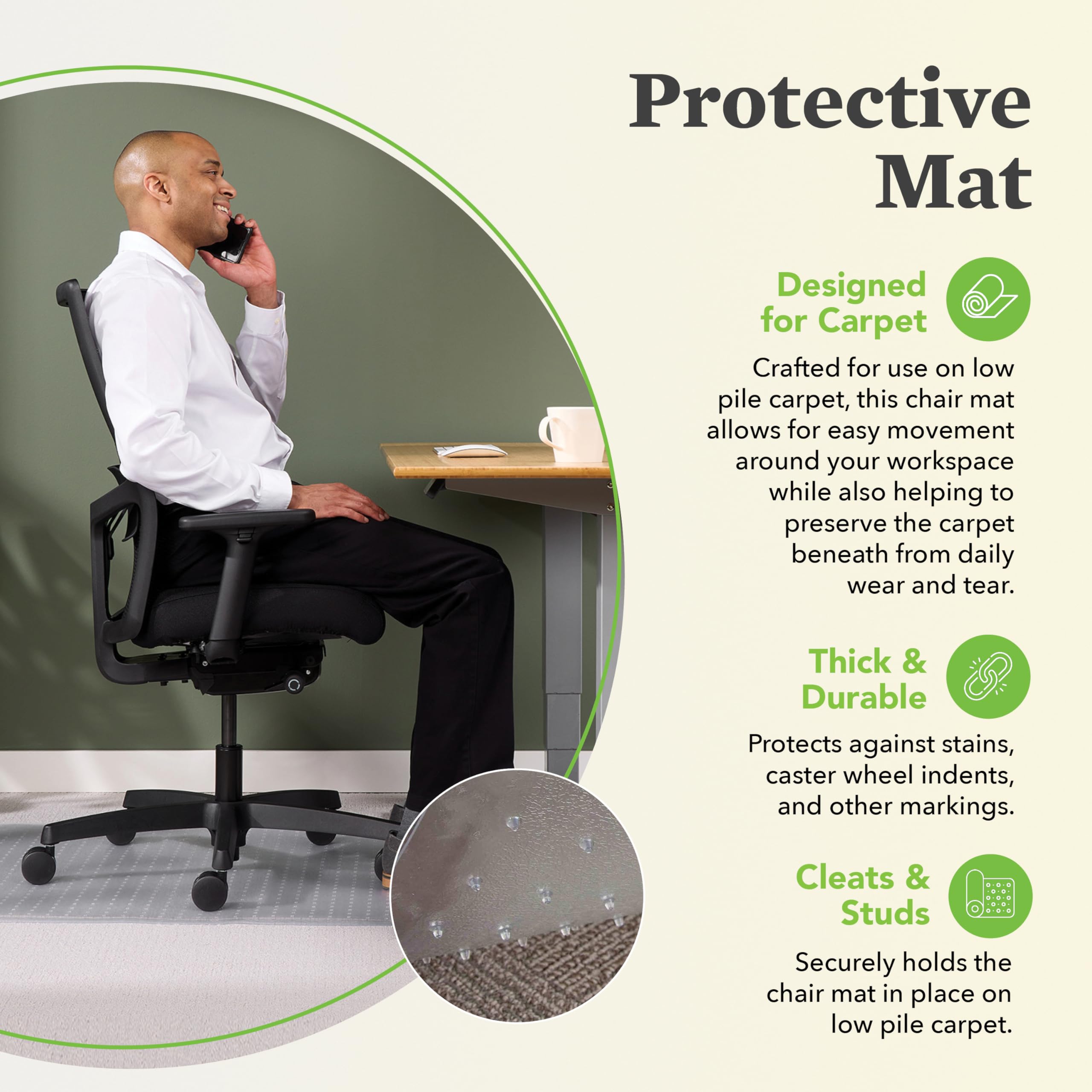OFM Office Chair Mat for Carpet β Computer Desk Chair Mat for Carpeted Floors β Easy Glide Rolling Plastic Floor Mat for Office Chair on Carpet for Work, Home, Gaming with Extended Lip (36β x 48β)