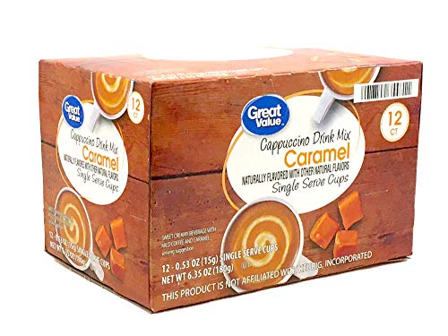 Great Value Cappuccino Coffee and Hot Drink Single Serve Pods, 12 Count (Caramel Cappuccino, Pack of 4)