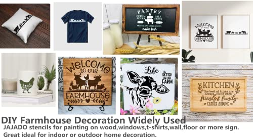 JAJADO Kitchen Farmhouse Silk Screen Stencils Reusable Adhesive Stencil Kitchen Sign Mesh Transfer Screen Print Stencils for Wood, Fabric, Pillow, Chalkboard, Wall Home Decor DIY Craft Project