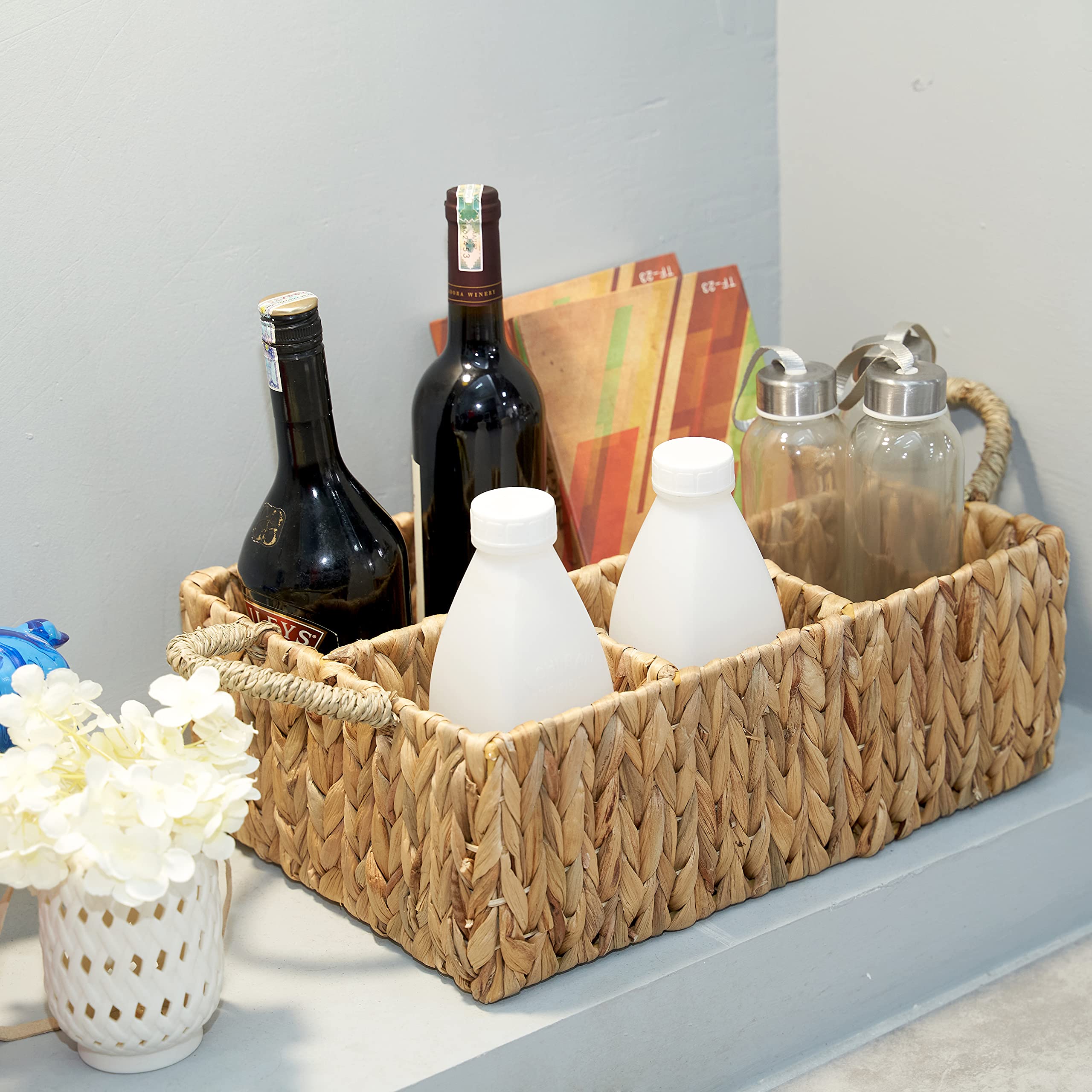 ABEL CRAFTS Wicker Basket Organizer Rectangle Water Hyacinth Storage Baskets Set Of 4 Organizing Bathroom Bedroom Kitchen Shelves Pantry Natural Woven Baskets Rectangular