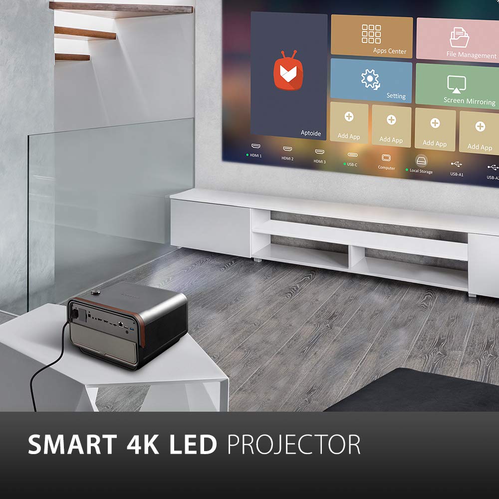 ViewSonic (X10-4KE) 4K UHD Projector with 2400 LED Lumens, Shorter Throw, Harman Kardon Speakers, HDMI, USB C, 125% Rec 709, and Frame Interpolation Technology for Home Theater