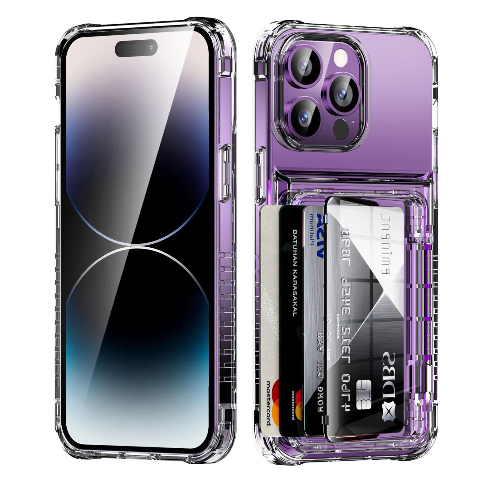ACANDYA for iPhone 14 Pro Max Case Wallet Clear Protective Phone Case with Credit Card Holder Heavy Duty Protection Shockproof Anti-Scratch Anti-Yellow Cover for iPhone 14 Pro Max 6.7 inch Transparent