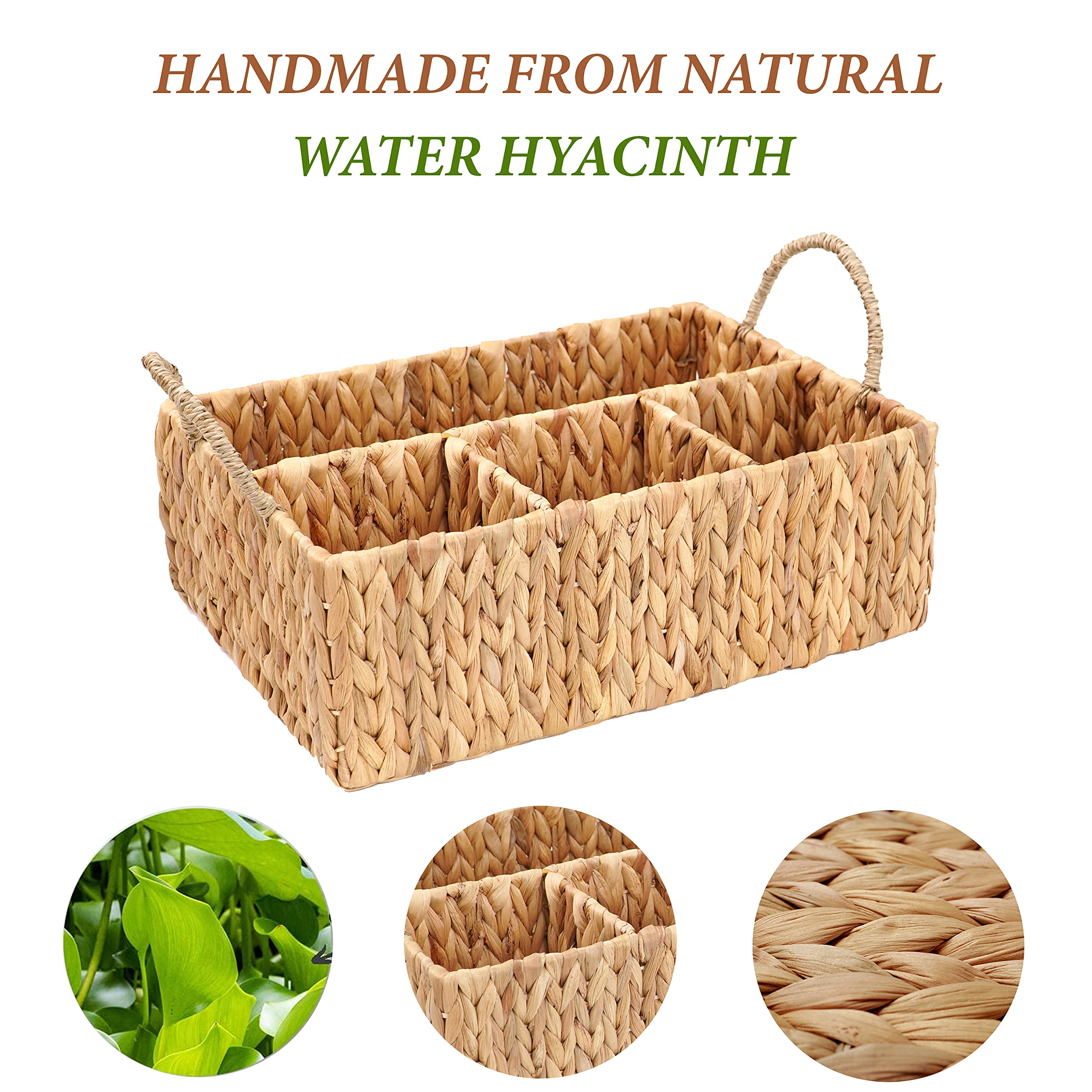 ABEL CRAFTS Wicker Basket Organizer Rectangle Water Hyacinth Storage Baskets Set Of 4 Organizing Bathroom Bedroom Kitchen Shelves Pantry Natural Woven Baskets Rectangular