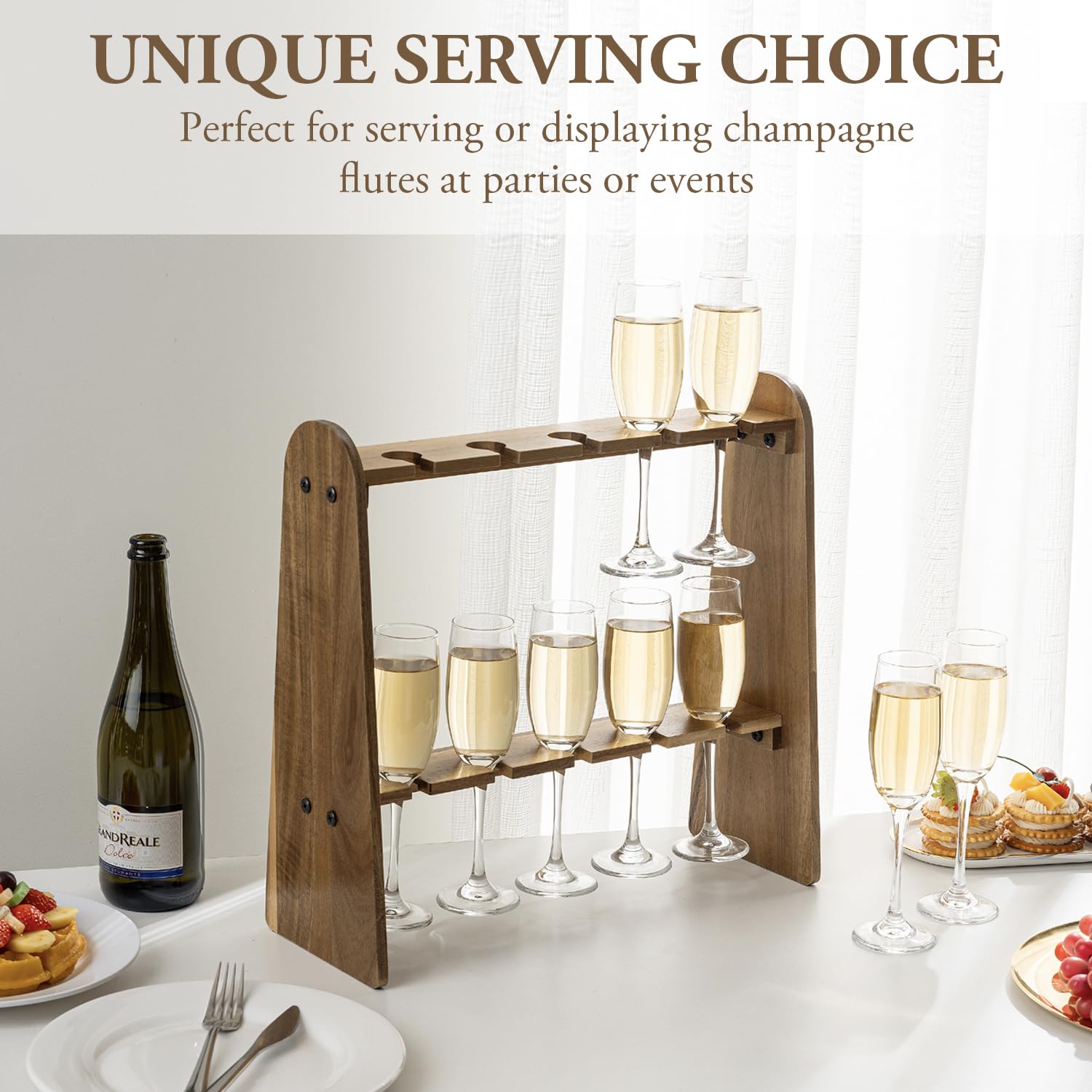 MyGift Industrial Metal Tabletop Wine Glass Holder Stand with 2 Hanger Bars and Shabby White Washed Wood Base - Countertop Stemware Drinking Glasses Hanging Rack