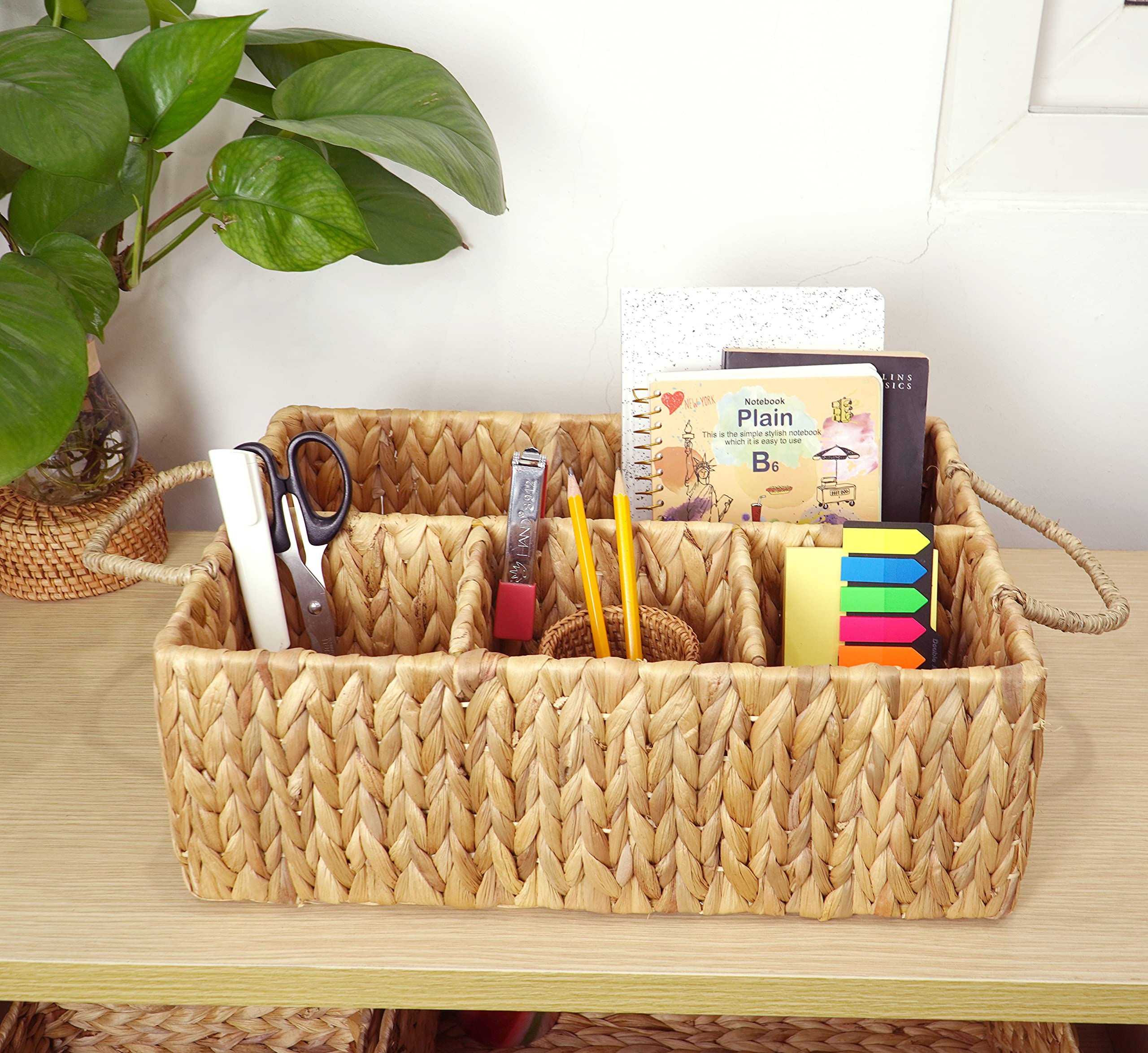 ABEL CRAFTS Wicker Basket Organizer Rectangle Water Hyacinth Storage Baskets Set Of 4 Organizing Bathroom Bedroom Kitchen Shelves Pantry Natural Woven Baskets Rectangular