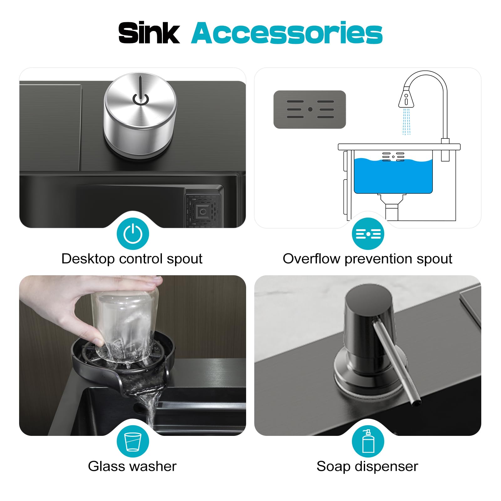 Kitchen Sink - Tiagowell 31.5'' Waterfall 304 Stainless Steel Nano Luxury Kitchen Sink with Topmount Workstation,Pull Out Faucet Combo,Cup Rinser & Sink Accessories for Kitchen,Bar,Resturant,Prep