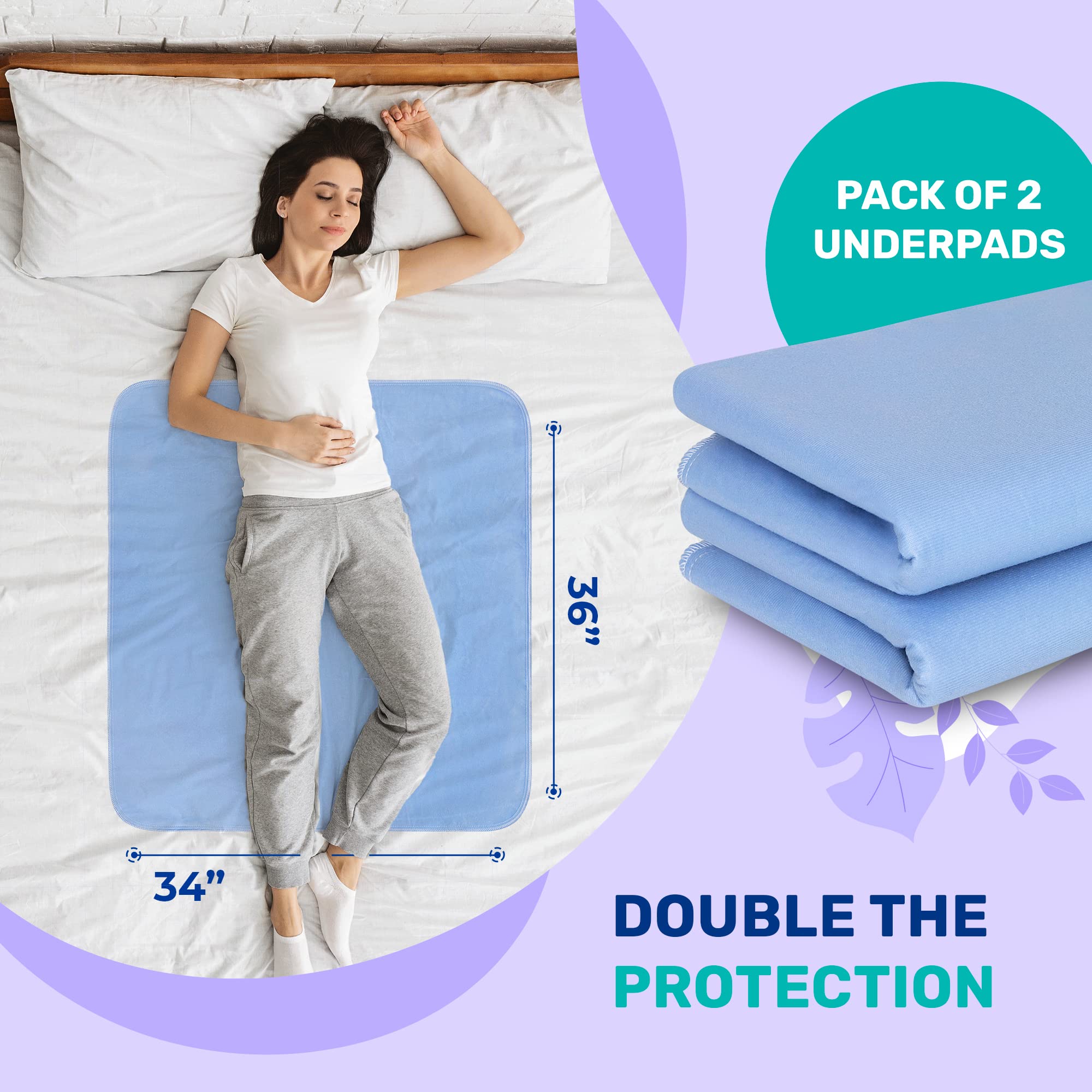 Hearth & Harbor Incontinence Bed Pads Washable Waterproof 34”x36”, Washable Pee Pads for Adults, Elderly, Kids & Pets, Heavy Absorbency Pads for Beds for Incontinence Adults, 4 Pack Reusable Underpads