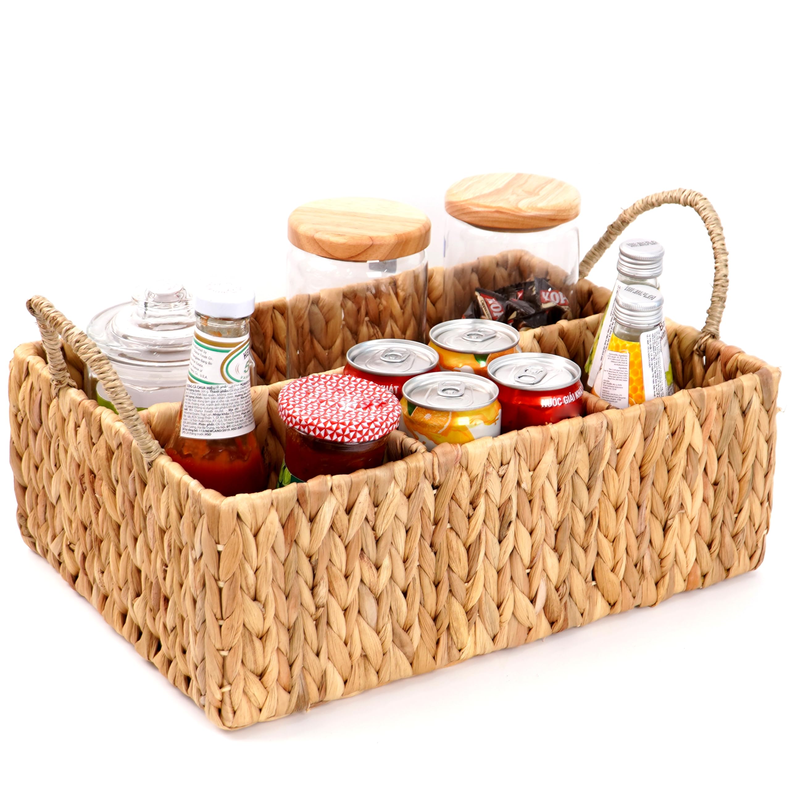 ABEL CRAFTS Wicker Basket Organizer Rectangle Water Hyacinth Storage Baskets Set Of 4 Organizing Bathroom Bedroom Kitchen Shelves Pantry Natural Woven Baskets Rectangular