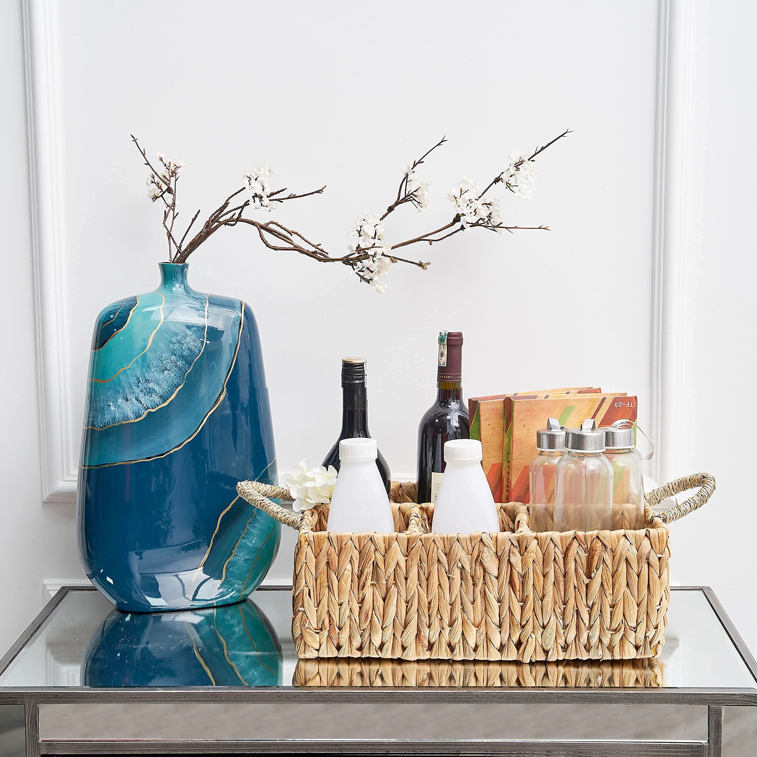 ABEL CRAFTS Wicker Basket Organizer Rectangle Water Hyacinth Storage Baskets Set Of 4 Organizing Bathroom Bedroom Kitchen Shelves Pantry Natural Woven Baskets Rectangular