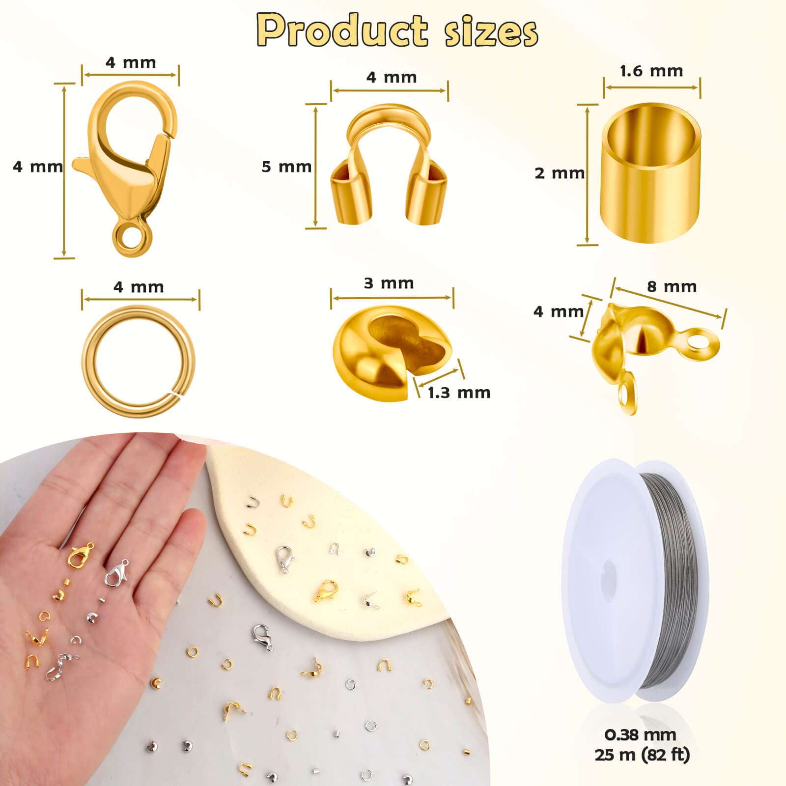 Acejoz 1200 Pcs Crimp Beads Kit for Jewelry Making, Crimp Beads, Crimp Covers, Crimp Tubes and Wire Guardians, Lobster Clasps, Jump Rings, Crimping Pliers and Beading Wire for Jewelry Making