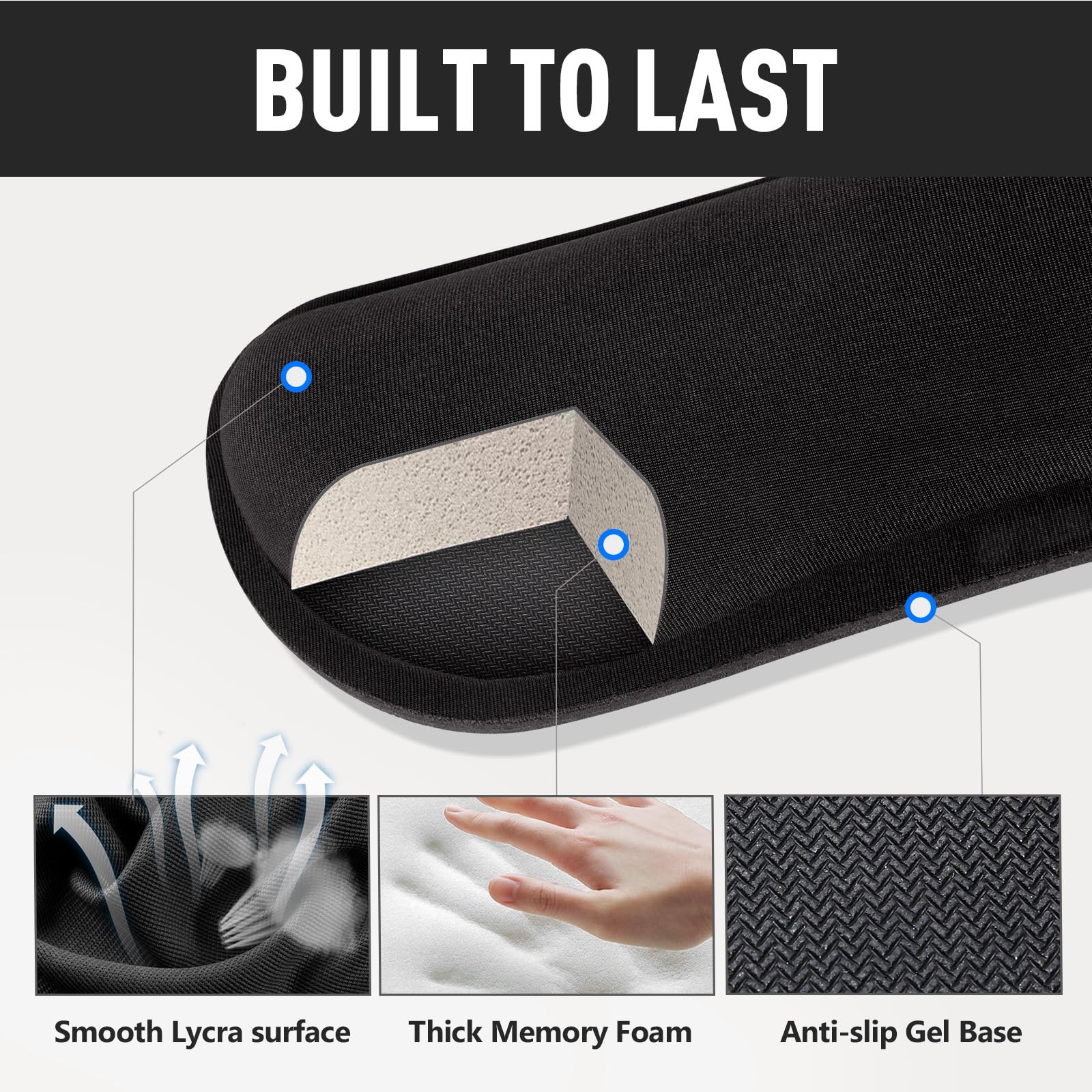 Gimars Keyboard Wrist Rest Pad with 63D High-Density Thicken Enlarge Memory Foam, Anti-Slip Rubber Base and Ergonomic Design for Office,Gaming, Computer, Laptop, Mac, Carpal Tunnel Pain Relief, Black