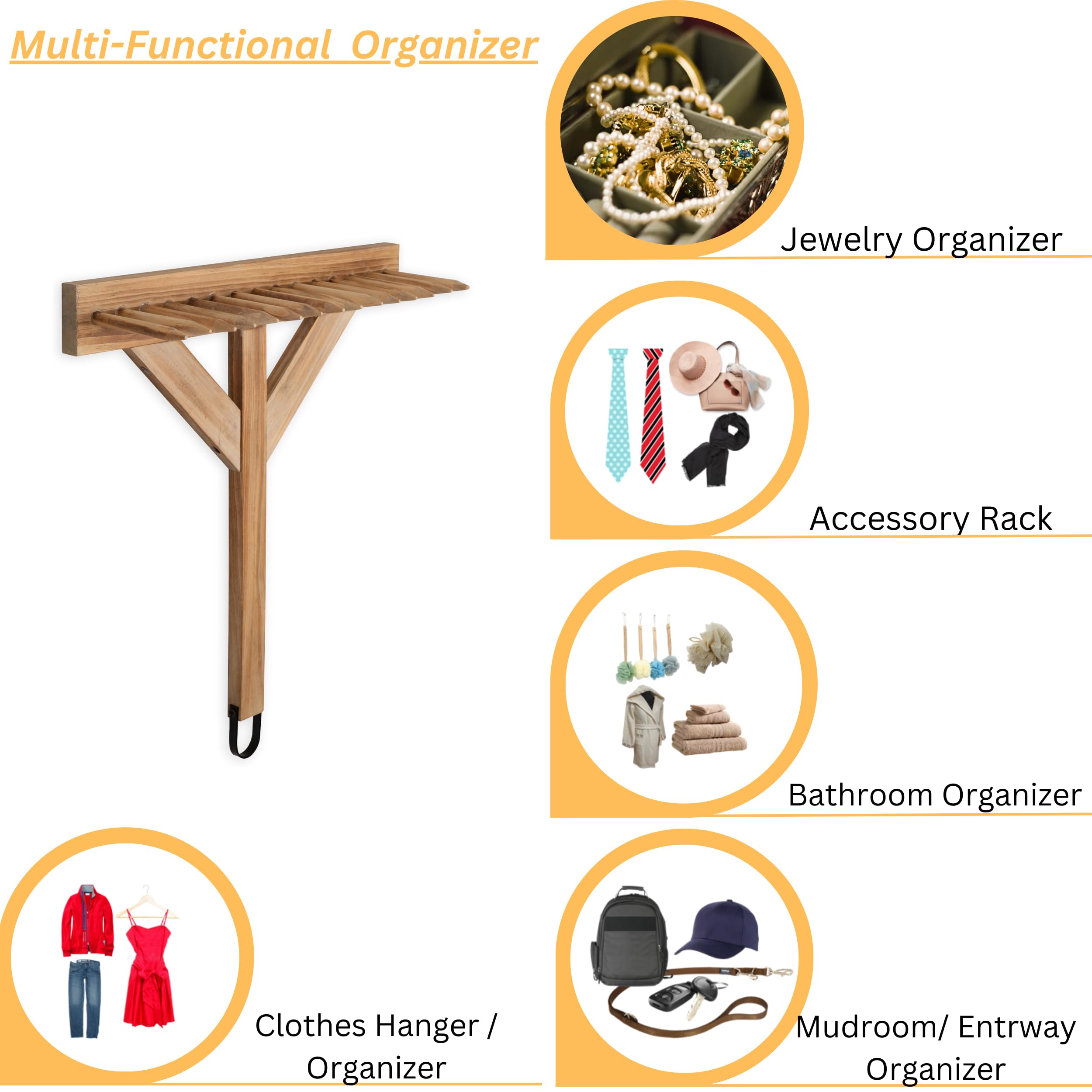 Rustic State Mucur Rake Design Wall Mounted Stemware Rack Hanging Shelf Glassware Holder Bar Organizer with 6 Wine Glass Storage 17.5 Inch Long Light Walnut