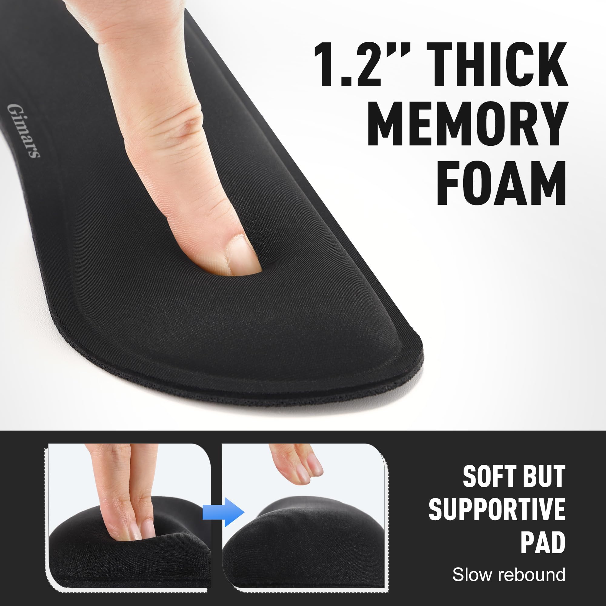 Gimars Keyboard Wrist Rest Pad with 63D High-Density Thicken Enlarge Memory Foam, Anti-Slip Rubber Base and Ergonomic Design for Office,Gaming, Computer, Laptop, Mac, Carpal Tunnel Pain Relief, Black