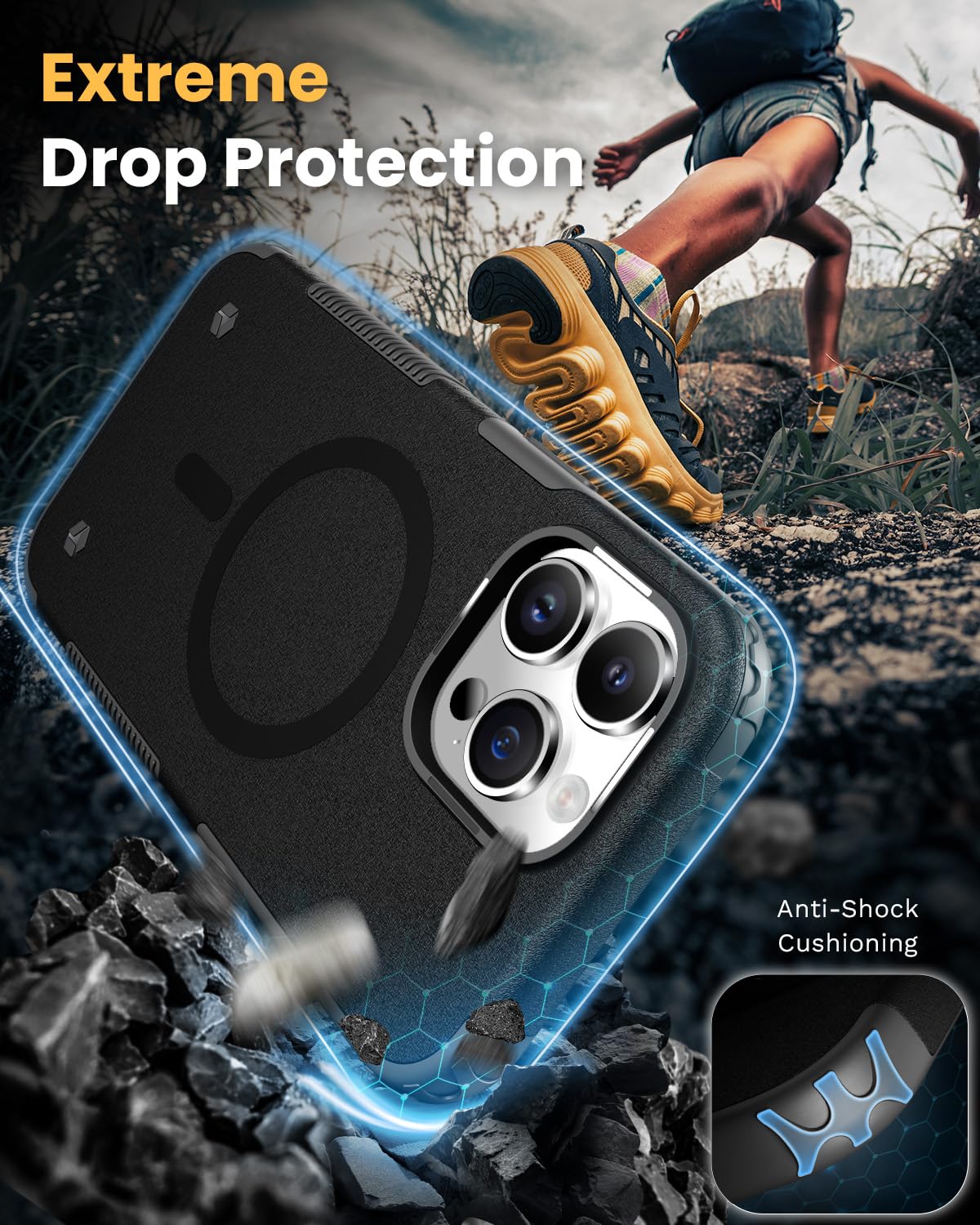 Rockaway Magnetic for iPhone 14 Pro Max Case, [Compatible with MagSafe] [Non-Slip] Heavy Duty Shockproof Phone Cover for iPhone 14 Pro Max 6.7 inch -Black