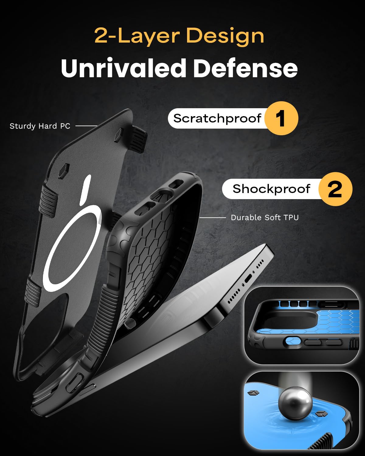 Rockaway Magnetic for iPhone 14 Pro Max Case, [Compatible with MagSafe] [Non-Slip] Heavy Duty Shockproof Phone Cover for iPhone 14 Pro Max 6.7 inch -Black