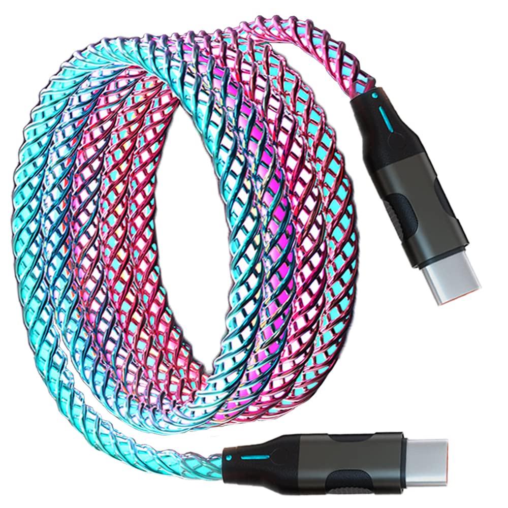 LED USB C to Type C Cable, RGB Colorful Gradual 3ft Type C Charger Cable 60W Fast Charging Cord for iPhone 15 16 Pro Max Plus, Samsung Galaxy S24 S23 S22 S21 S20 Ultra, iPad Mini/Air, MacBook More