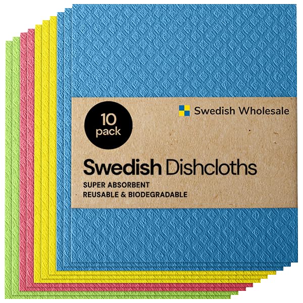 Swedish Wholesale Swedish Dish Cloths - 10 Pack Reusable, Absorbent Hand Towels for Kitchen, Counters & Washing Dishes - Cellulose Sponge Cloth - Eco Friendly Gifts - Assorted