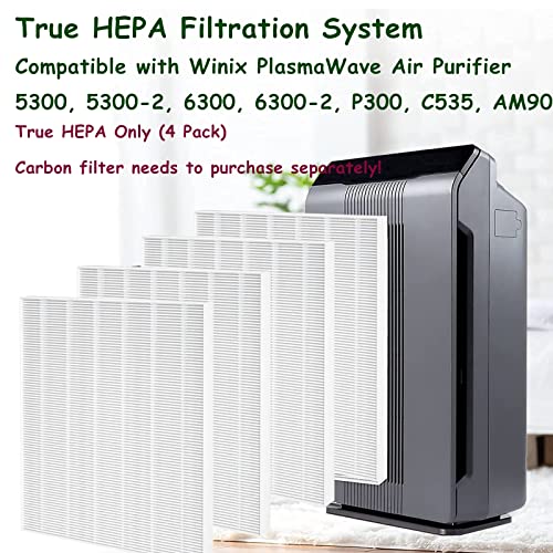 115115 Size 21 Replacement Filter A Compatible with Winix C535 C909, Winix PlasmaWave 5300, 6300, 5300-2, 6300-2, P300 Plasma wave Air Cleaner Purifier, True HEPA Filter Only 4 Pack