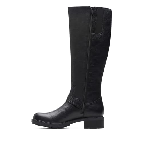 Clarks Women's Hearth Rae Knee High Boot, Black Leather, 8