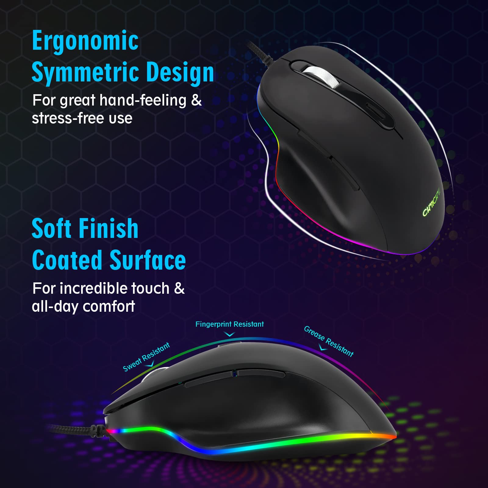 Gaming Mouse Wired, 6 Programmable Buttons, 7 Mode RGB Backlit, 200-7200 DPI Adjustable, High-Performance Gaming Mouse PC Laptop Mac Computer Gaming Mice, Black