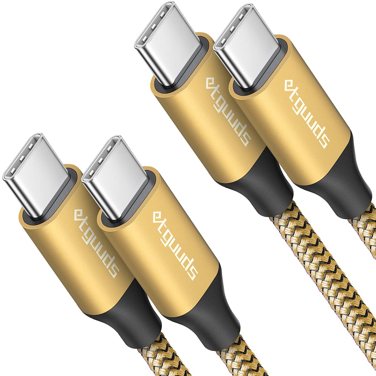 etguuds Gold USB C to USB C Cable 6ft, 2-Pack, 60W USBC to USBC Cord, Type C to C Charger Cable Fast Charging for iPhone 16/15 Pro Max/Plus/Pro, for MacBook Pro Air/iPad, for Samsung Galaxy S24 S23