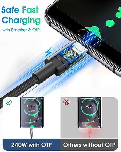240W Type C to Type C Fast Charging Cable - USB C Cable for iPhone 15, MacBook Pro, iPad Pro, Samsung - C to C Cable for Quick Charge (1pack-3.3ft Black(OTP))