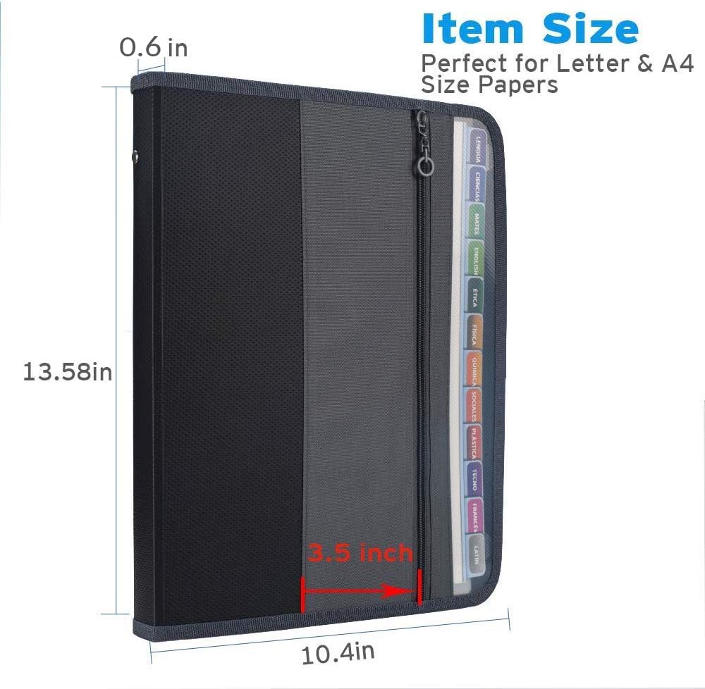 Sooez 13 Pocket Expanding File Folder with Zipper Closure, Accordion File Folder Document Organizer Expanding Zip File Folder with Sticky Labels, Letter A4 Paper Document Accordion Folder, Black