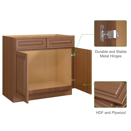 ROOMTEC 36" Assembled Bathroom Vanity Sink Cabinet & Kitchen Base Cabinet, Large Capacity Single Sink Storage with Soft-Close Doors & Decorative Drawer, Versatile for Bathrooms, Kitchens, Laundry