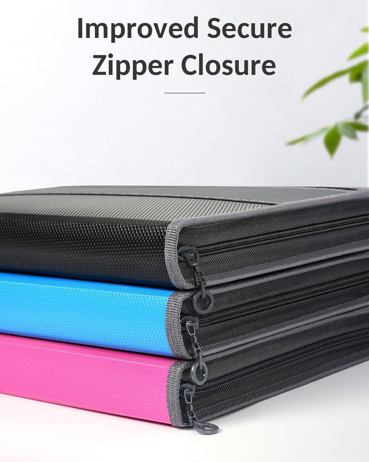 Sooez 13 Pocket Expanding File Folder with Zipper Closure, Accordion File Folder Document Organizer Expanding Zip File Folder with Sticky Labels, Letter A4 Paper Document Accordion Folder, Black