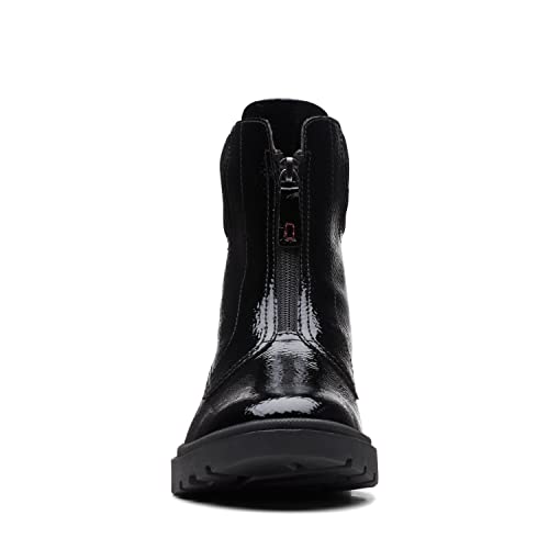 Clarks Women's Calla Zip Mid Calf Boot, Black Crinkle Patent Synthetic, 7