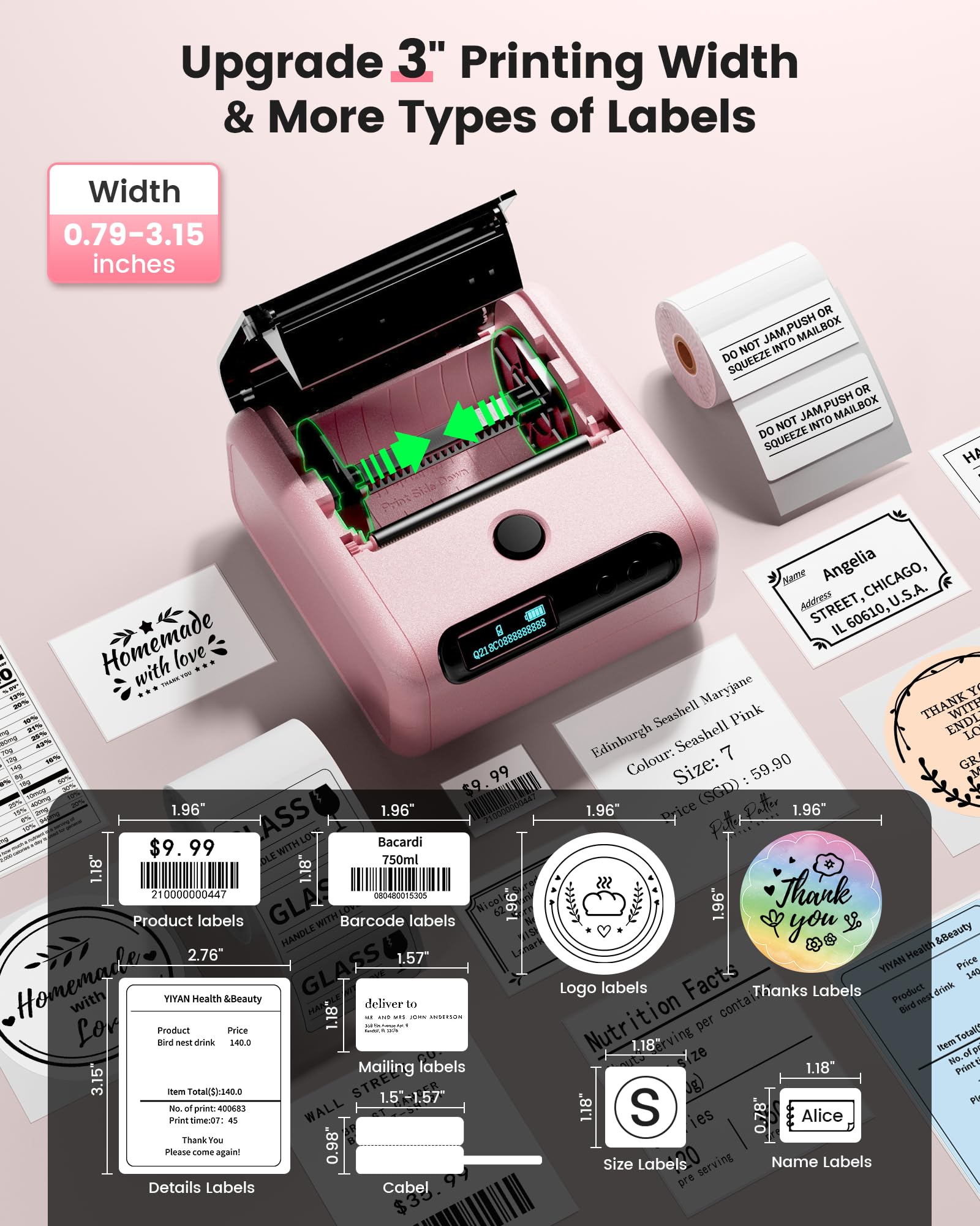 Memoking M200 Label Maker Machine with Tape 3 Rolls - Portable Label Printer for Labeling Products - Bluetooth Label-Maker Wireless - Thermal Barcode Label Printer for Clothes,Address,Jars,Album,Cable