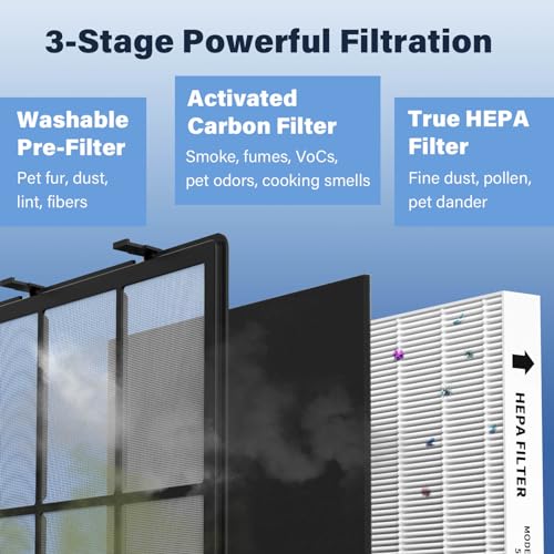 SAKEGDY 115115 HEPA Replacement Filter A Compatible with Winix PlasmaWave C535 5300 5300-2 6300 6300-2 P300 AM90 9000 5000 5000B C909 9800 A-Purifier, 2 Washable PreFilter+4 HEPA+8 Carbon Filter