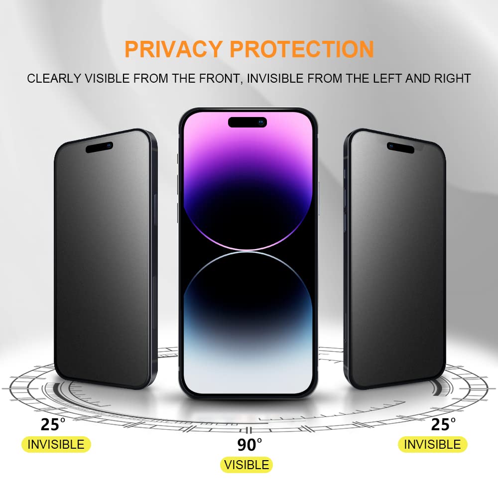 ZUKDO for iPhone 14 Pro Max 6.7" Matte Privacy Screen Protector with Camera Lens Protector full coverage Anti-glare anti-spy Tempered Glass Film anti-fingerprint no black border Easy Installation