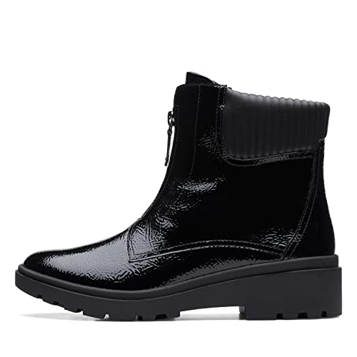 Clarks Women's Calla Zip Mid Calf Boot, Black Crinkle Patent Synthetic, 7