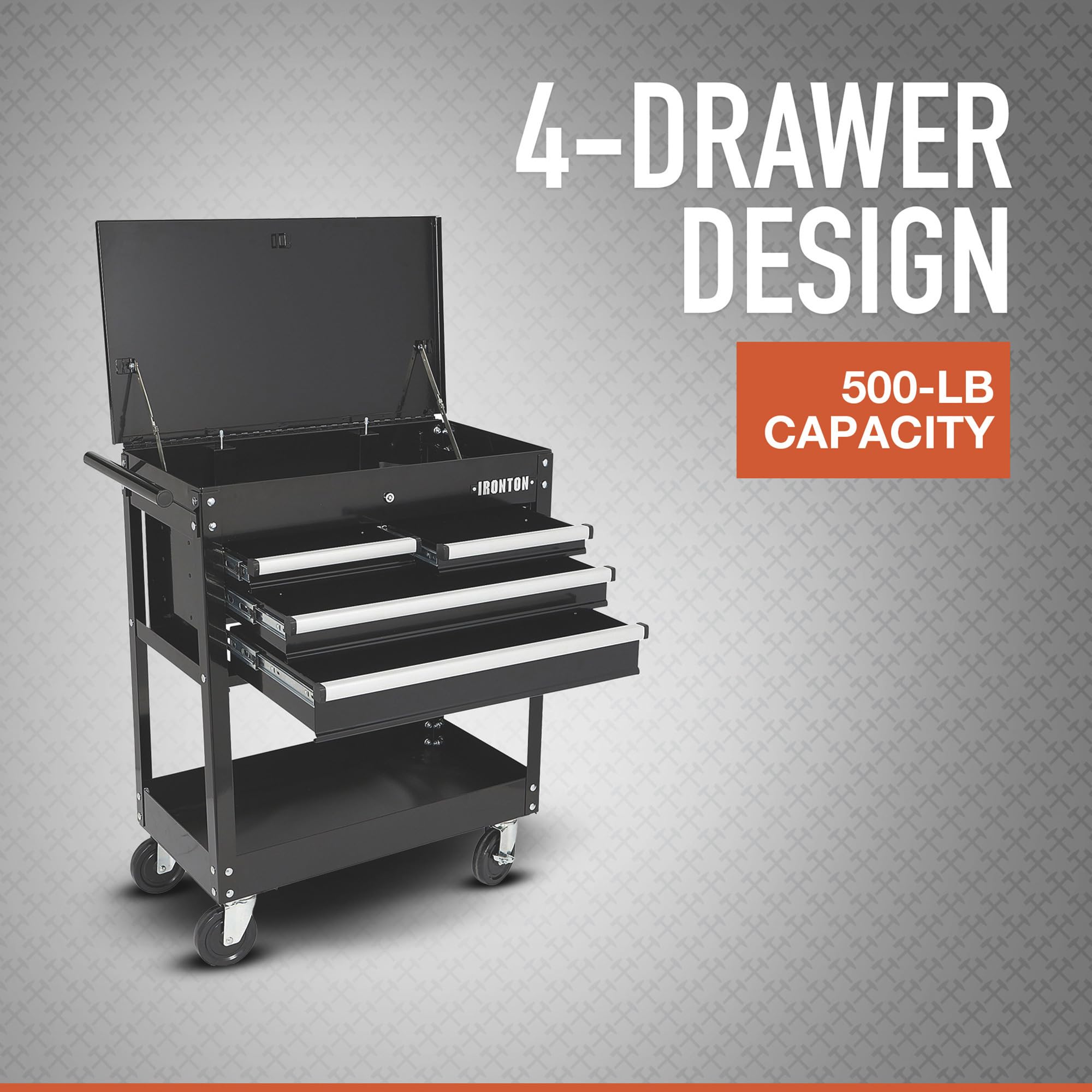 Ironton 30in. 4-Drawer Tool Cart - 33-7/8in.L x 17-5/8in.W x 39-1/8in.H, 500-Lb. Capacity