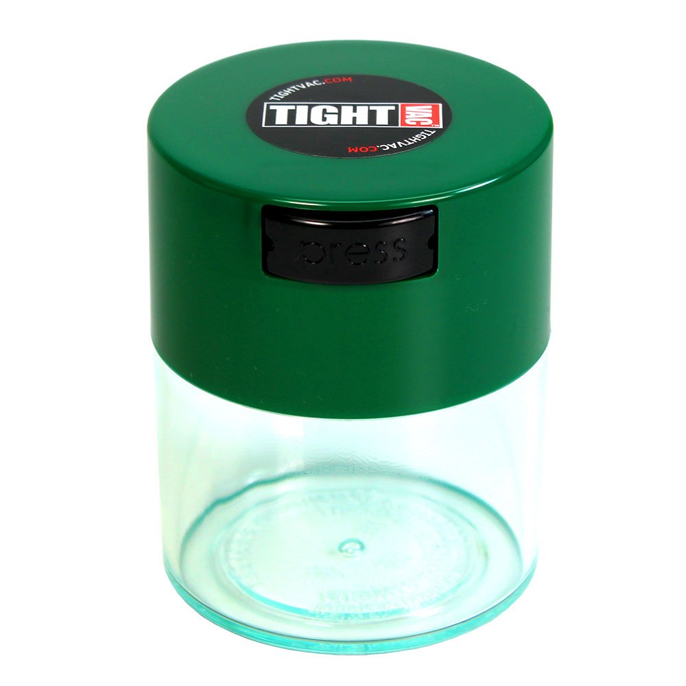 Tightvac - 1/2 oz to 3 ounce Airtight Multi-Use Vacuum Seal Portable Storage Container for Dry Goods, Food, and Herbs - Green Cap & Clear Body