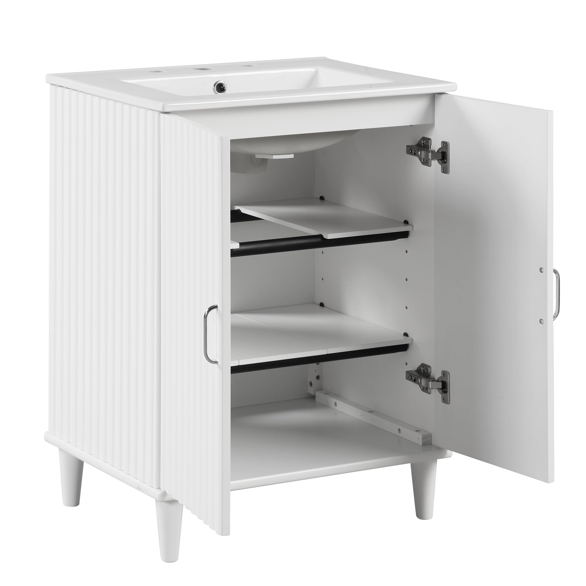 SIYSNKSI 24" Bathroom Vanity with Ceramic Sink, Bathroom Vanity Cabinet with 2 Doors and Adjustable Shelves, Solid Wood Combo Cabinet for Bathroom, Small Space (White + Solid Wood+MDF 07)