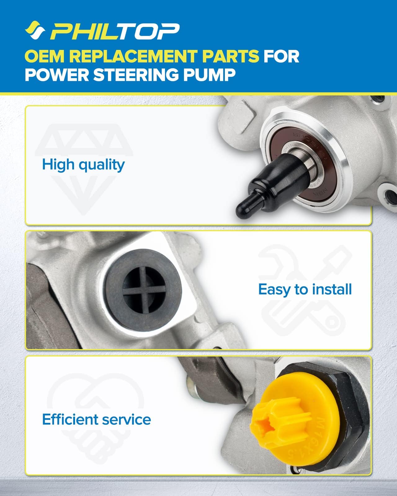PHILTOP 20-1008 Power Steering Pump Fit For 2003-2010 Ram2500; Ram3500, 2008 Ram1500 Power Steering Pump