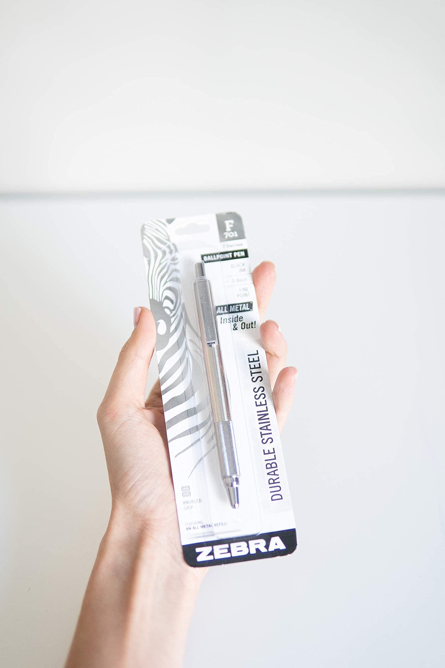 3 - Zebra F-701 Ballpoint Pens, Stainless Steel with Knurled Grip, Pk of 3 Pens