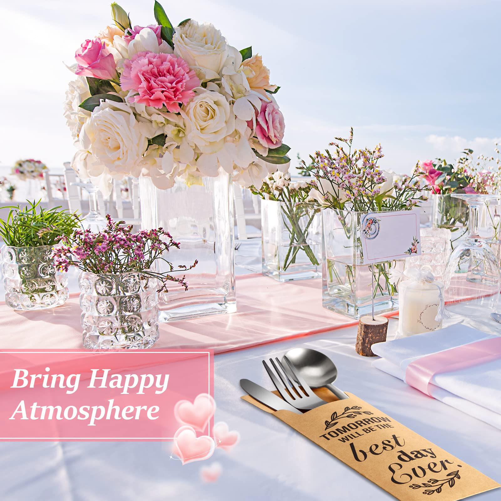 100 Pieces Silverware Bags Tomorrow Will Be The Best Day Ever Rehearsal Dinner Tableware Utensil Holders Rustic Cutlery Pouch Bag Silverware Holder Bag for Wedding Rehearsal Dinner, 2.8 x 7.8 Inch