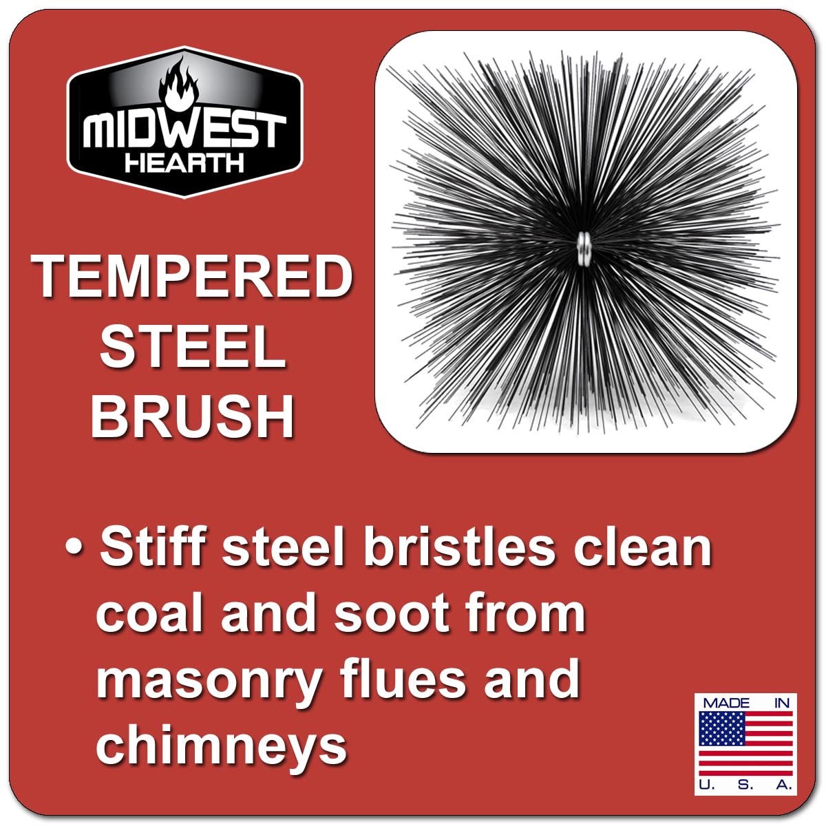 Midwest Hearth 8-Inch Square Wire Chimney Brush and 18-Foot Fiberglass Chimney Rod Bundle Kit