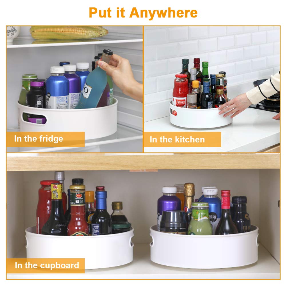 Semlos 2 Pack Lazy Susan Organizer - 9" & 12" Lazy Susan Turntable for Cabinet, Save Space, Non-Skid Lazy Susan Turntable, Plastic Lazy Susan for Kitchen, Cabinet, Pantry, Office, Bathroom