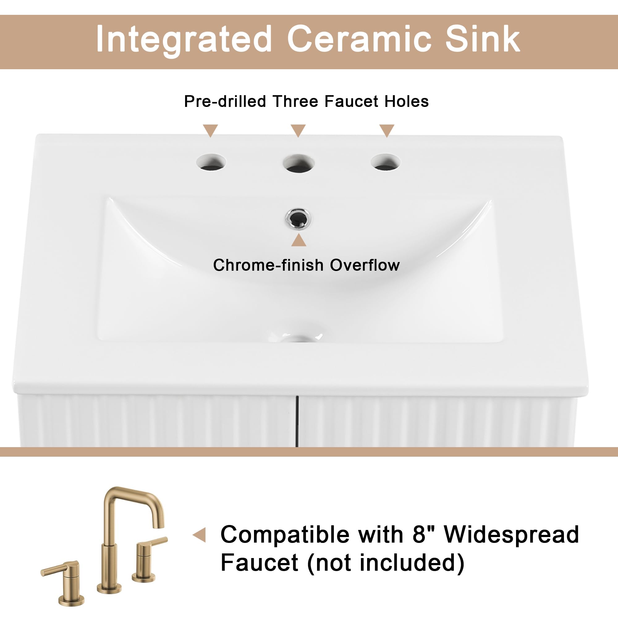 SIYSNKSI 24" Bathroom Vanity with Ceramic Sink, Bathroom Vanity Cabinet with 2 Doors and Adjustable Shelves, Solid Wood Combo Cabinet for Bathroom, Small Space (White + Solid Wood+MDF 07)