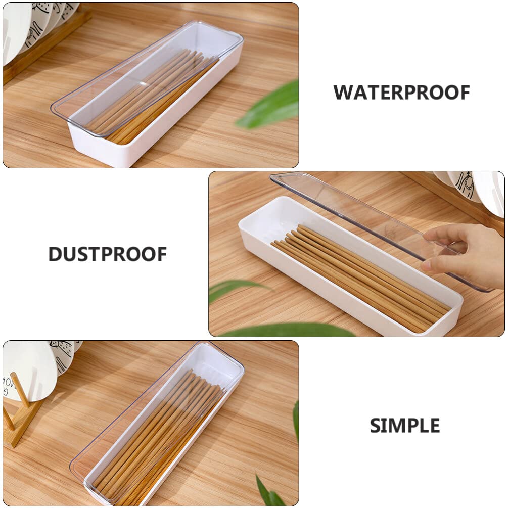 Cabilock Flatware Tray With Lid Kitchen Drawer Organizer With Lid And Drainer Plastic Kitchen Cutlery Tray and Utensil Storage Container with Cover (White)