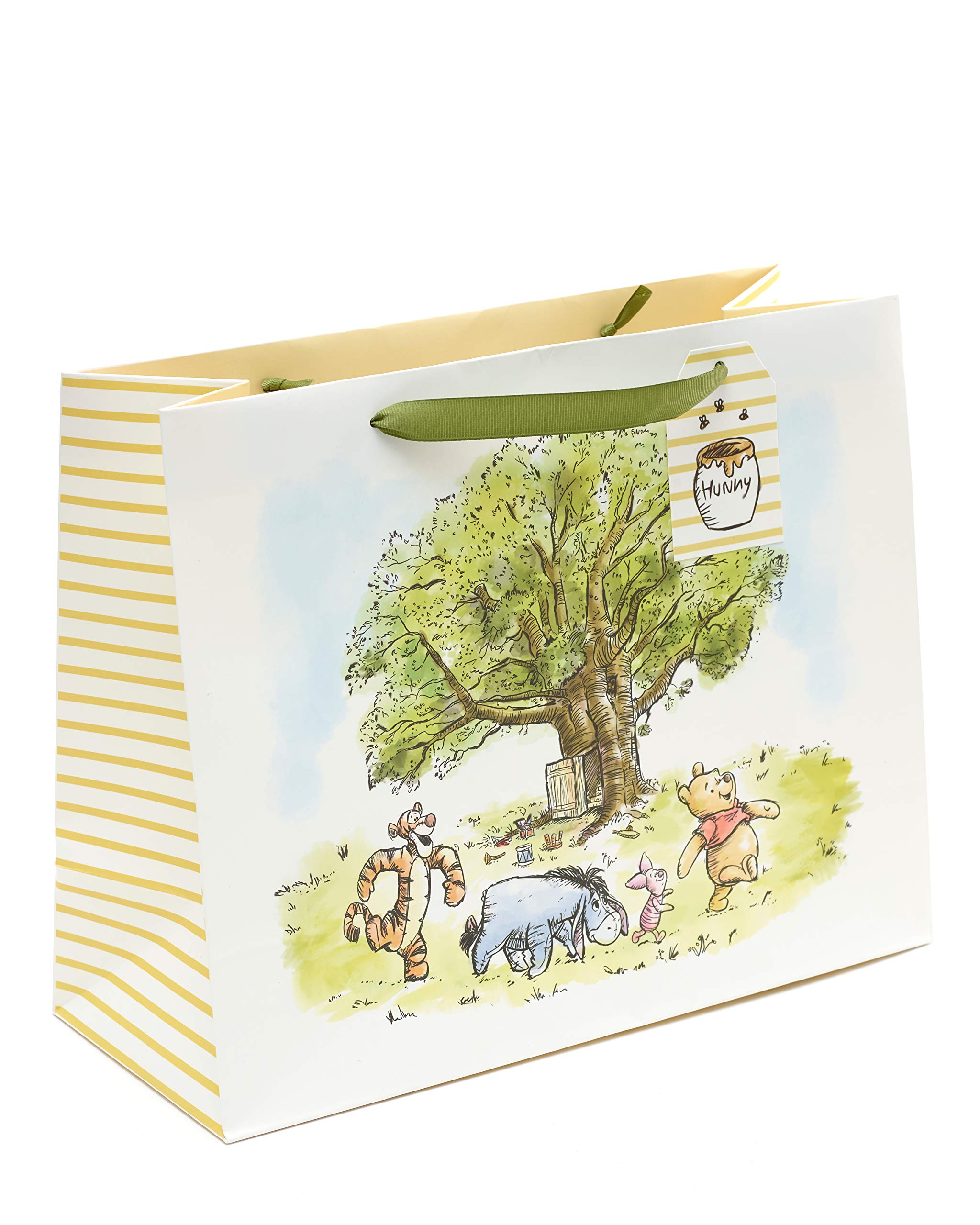 Disney Winne The Pooh Large Gift Bag for Him/Her/Kids with Envelope - Cute Vintage Artwork Design with Winnie, Tigger, Eyeore and Piglet - by UK Greetings