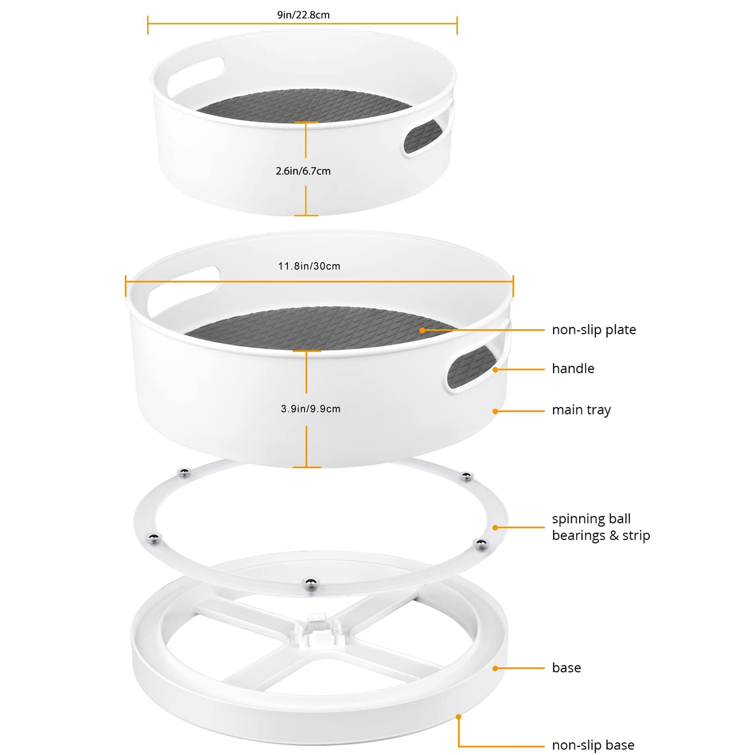 Semlos 2 Pack Lazy Susan Organizer - 9" & 12" Lazy Susan Turntable for Cabinet, Save Space, Non-Skid Lazy Susan Turntable, Plastic Lazy Susan for Kitchen, Cabinet, Pantry, Office, Bathroom