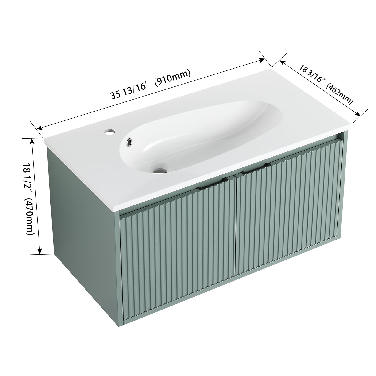 36" Wall Mounted Bathroom Vanity and Sink Combo, Floating Bathroom Vanity Storage Cabinet Set with Drop-Shaped Resin Sink Top & Soft Close Door Modern Bathroom Vanity Set for Small Space, Green